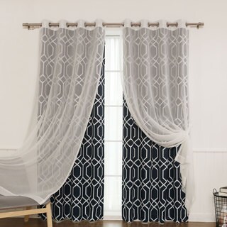 Aurora Home Mix & Match Muji Sheer and Geometric 4 Piece Curtain Panel ...