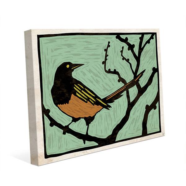 'Bird Wood Block Green' Canvas Wall Art - Bed Bath & Beyond - 14172819