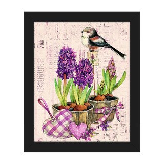 'Bird and Garden Flowers' Framed Canvas Wall Art - Bed Bath & Beyond ...