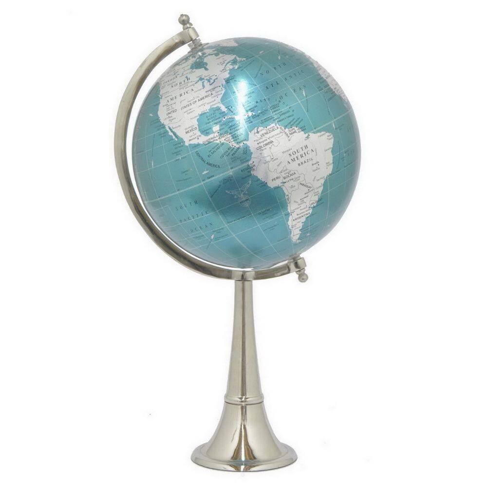 Benzara 32860 Blue and Silver Nickel 12-inch Globe - Overstock - 14215205