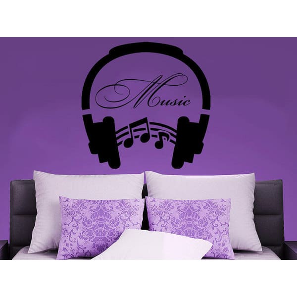 Music Headphones Musical Notes Waves Music Recording Studio Decor ...