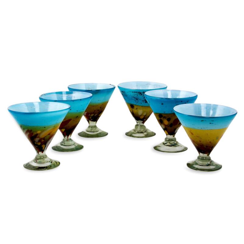 Handmade Set of 6 Blown Glass Martini Glasses, Amber Riviera (Mexico ...