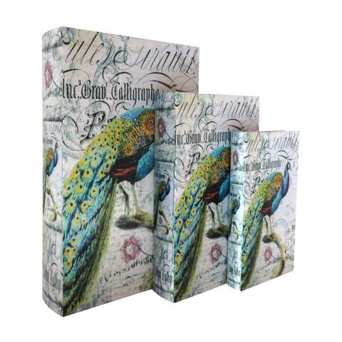 Peacock Print Book Box (Set of 3) - Overstock - 14231239