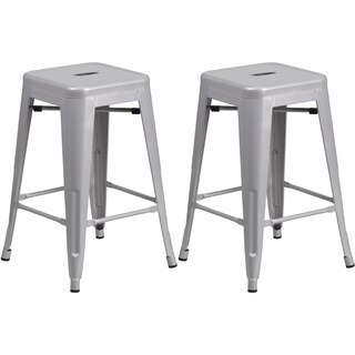Industrial Style Silver Galvanized Metal 24-inch Stool - Bed Bath ...