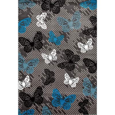 World Rug Gallery Modern Grey Butterfly Area Rug (2' x 3') - 2' x 3 ...