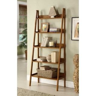 Contemporary Walnut Leaning Ladder Shelf Bookcase - Bed Bath & Beyond ...