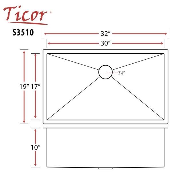 32" Ticor S3510 Pacific Series 16-Gauge Stainless Steel Undermount ...