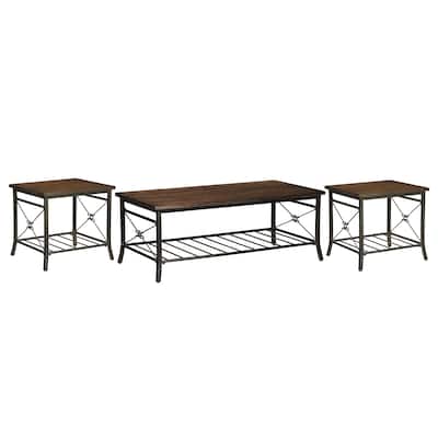 Ainsley Pewter Metal Occasional Tables with Veneer Tops (Set of 3 ...