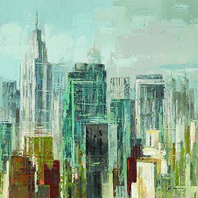 'City Shapes' Original Hand Painted Wall Art - Overstock - 14332590