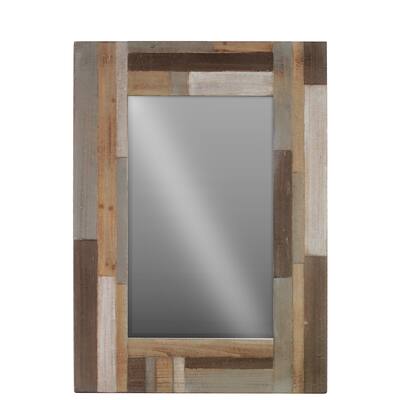 Natural Wood Finish Beige Wood Square Parquet Design Frame Mirror ...