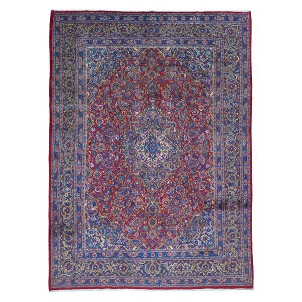 FineRugCollection Semi-antique Handmade Kashan Blue Wool Oriental Rug ...