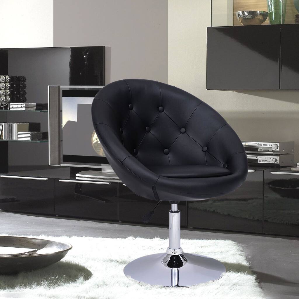 Adeco Black Egg shape Cushioned Leatherette Adjustable Barstool Chair ...