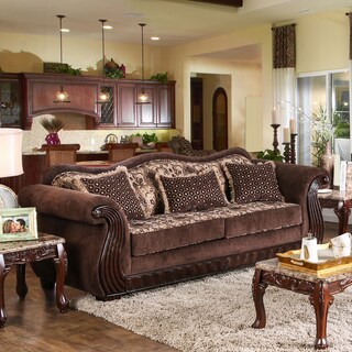 Furniture of America Lill Traditional Brown Chenille Rolled Arms Sofa ...