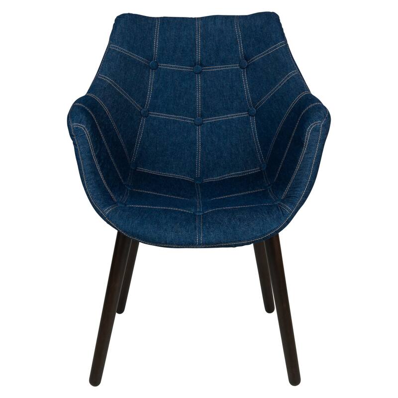 2-Piece Tufted Denim Lounge Armchair with Beech Wood Legs Accent Side ...