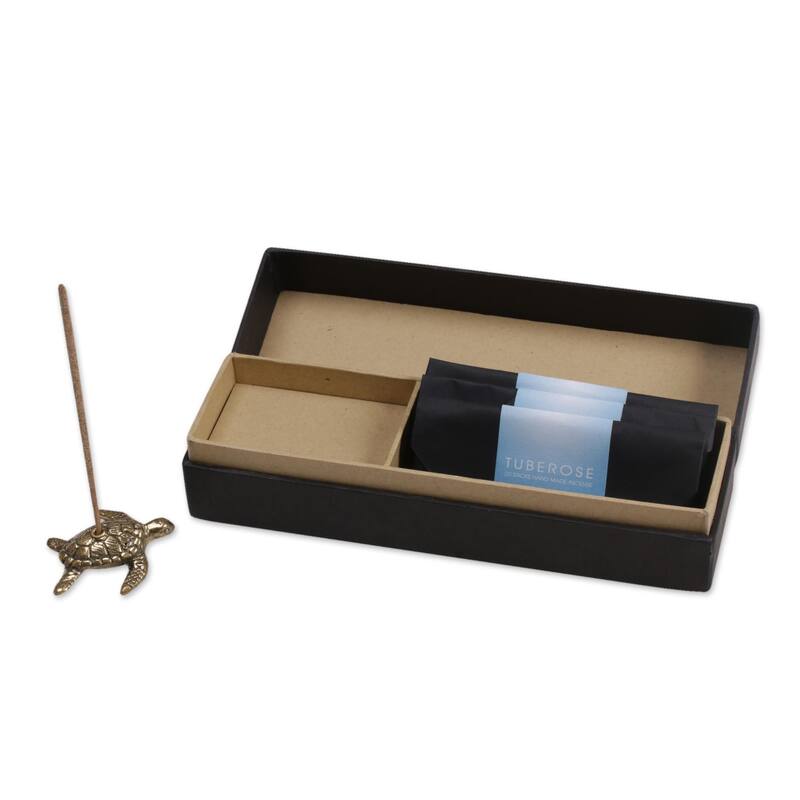 Handmade Brass Incense Holder and Sticks Set, 'Baby Sea Turtle Aroma ...