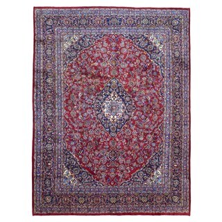 FineRugCollection Handmade Semi-Antique Persian Kashan Blue Wool ...