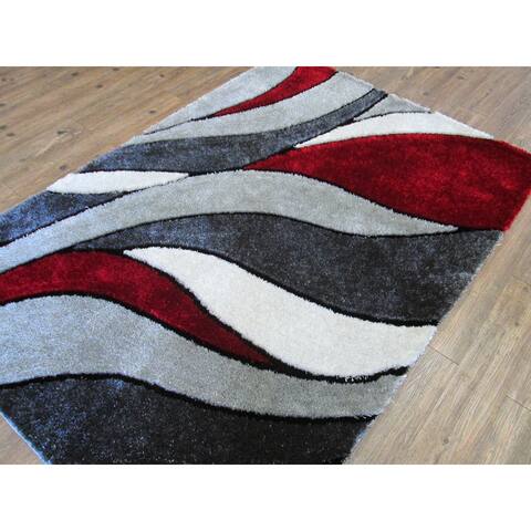 Abstract Red Gray Modern Hand Tufted Shag Area Rug - 5' x 7 ...