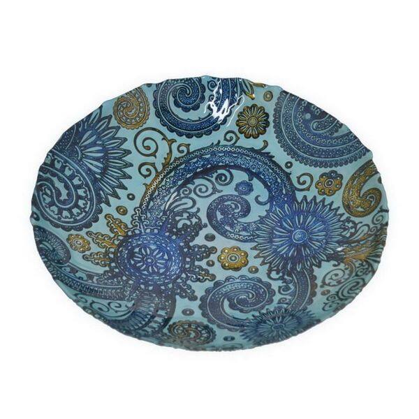 Benzara Blue and Gold-tone Glass 12-inch Glass Bowl - Bed Bath & Beyond ...