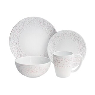 American Atelier Bianca Scroll Pink Earthenware 16-piece Dinnerware Set ...