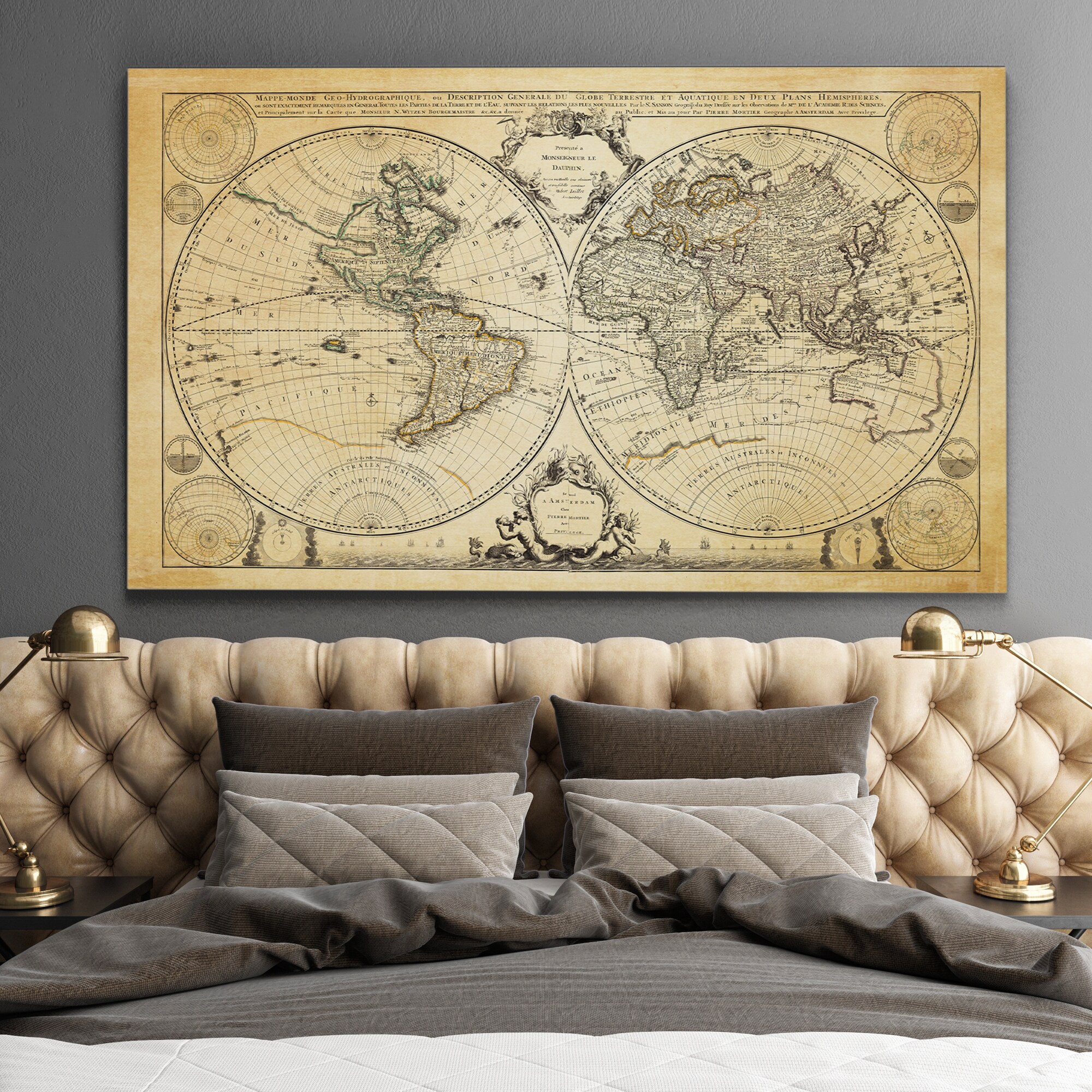 Vintage Wold Map VI Antique - Premium Gallery Wrapped Canvas - Bed Bath ...