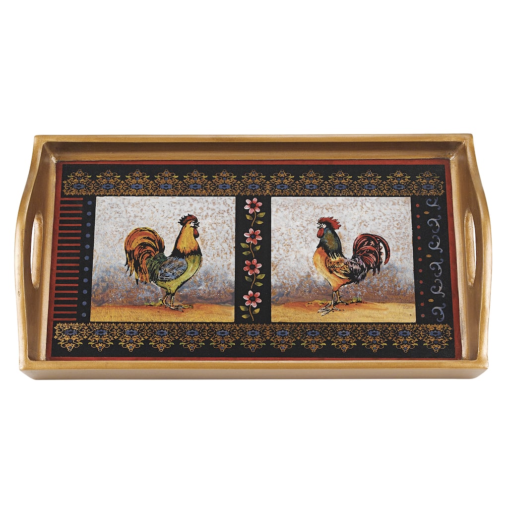 Badash Multicolored Wood and Glass Reverse-painted Rooster Tray ...