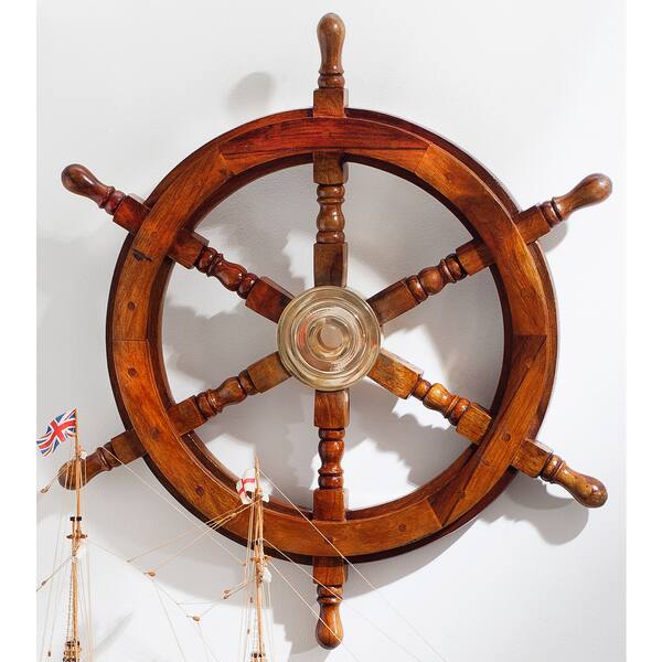 Carbon Loft Lippershey 24-inch Wooden Ships Wheel with Brass Center ...