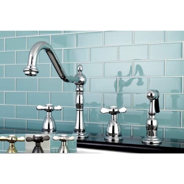 Kingston Brass Victorian Cross-Handle Kitchen Faucet w/ Side Sprayer ...