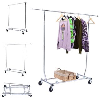 Portable Steel Silver-color Single-bar Clothes Rack - Bed Bath & Beyond ...