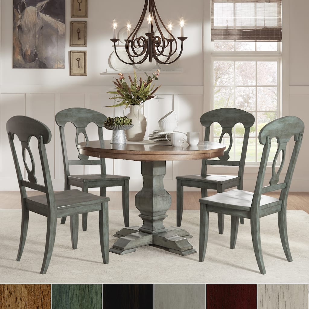 Eleanor Sage Green Round Solid Wood Top Napoleon Back 5-Piece Dining ...