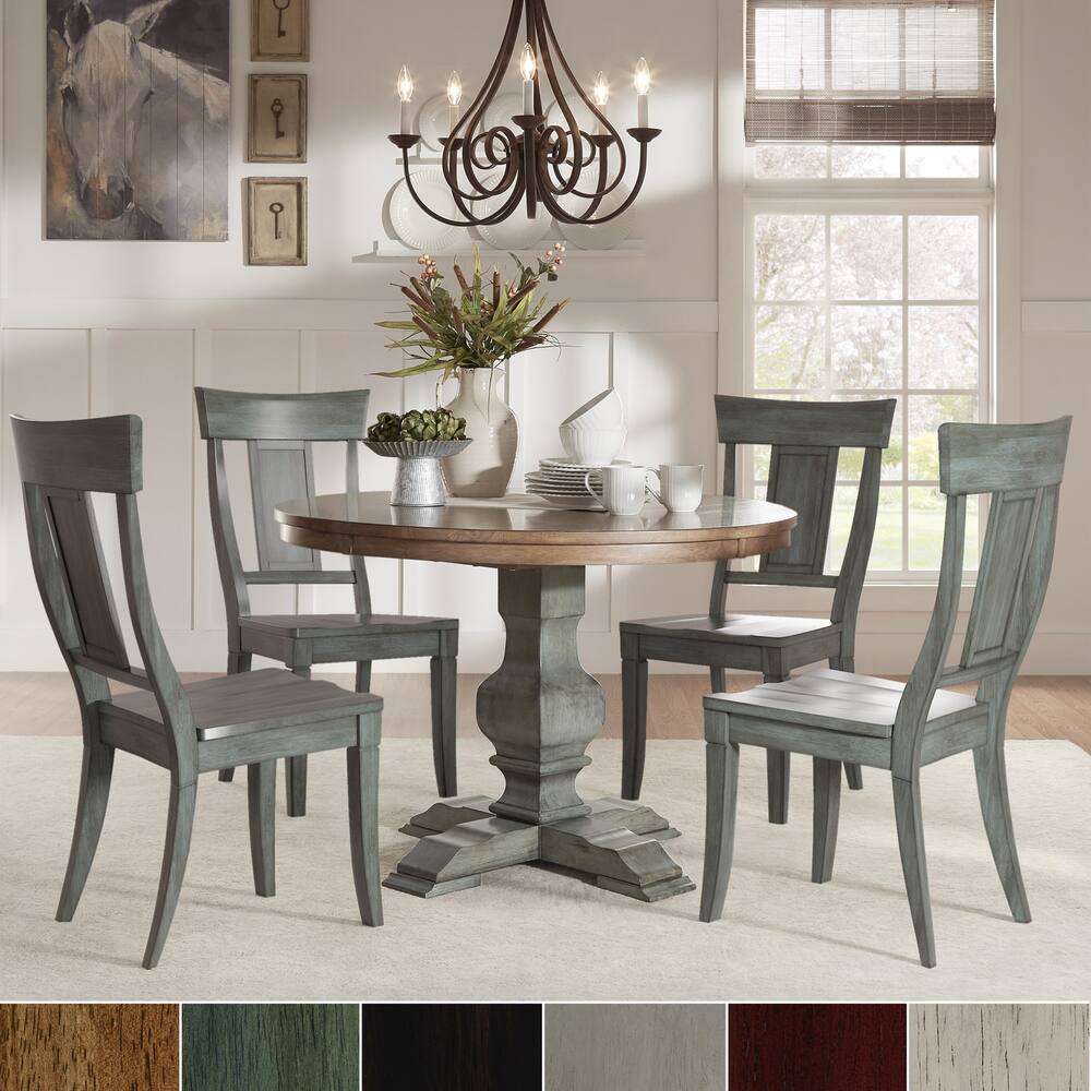 Eleanor Sage Green Round Solid Wood Top Panel Back 5-piece Dining Set ...