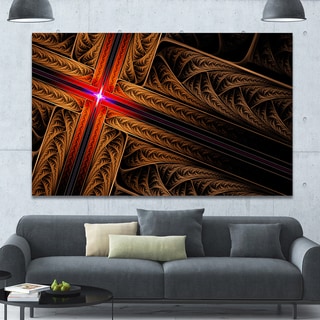 Designart "Golden Fractal Cross Design" Large Glossy Canvas Art Print ...