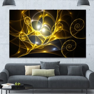 Designart "Golden Curly Spiral on Black" Extra Large Abstract Canvas ...