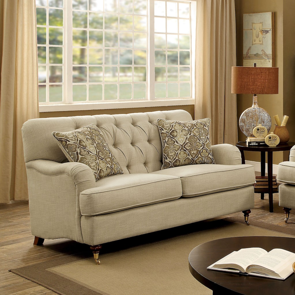 Furniture of America Moor Transitional Beige Fabric Tufted Loveseat ...