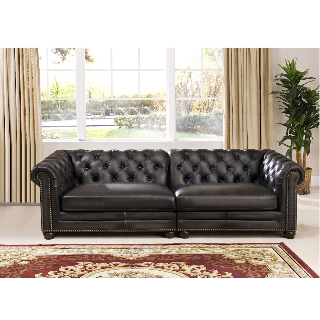 Mondo Premium Top Grain Grey Tufted Leather 100 Inch Sectional Sofa ...