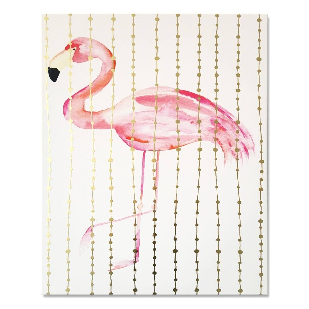 "Gold Flamingo" Gold Foil Embellished Canvas Art - Overstock - 14593326