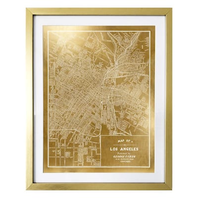 "Los Angeles Map 1899 Gold" Gold Foil Framed Art - Overstock - 14593458
