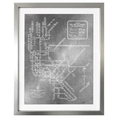 "New York Subway Map 1958 Silver" Silver Foil Framed Art - Overstock ...