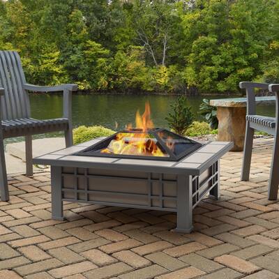 Morrison Cream Tile Outdoor Wood Burning Fire Pit by Real Flame ...