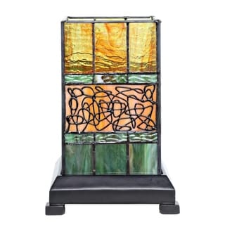 9.63"H Craftsman Style Stained Glass Hurricane Uplight with Filigree ...