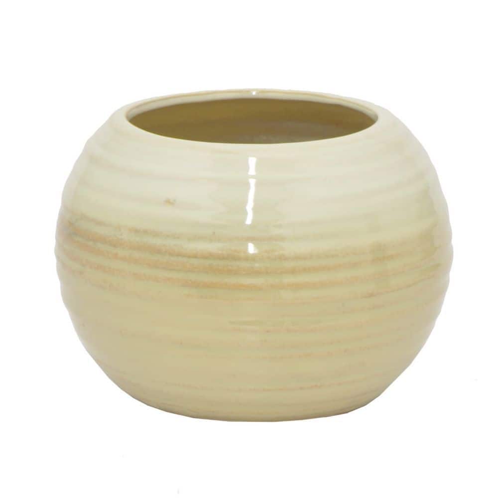 Benzara 7.5-inch White and Beige Ceramic Pot - Overstock - 14690668