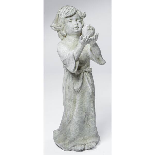 Alfresco Home Child Holding Bird Fiberstone Garden Statue - Bed Bath ...