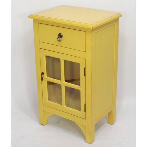 Yellow Wooden Single-drawer Cabinet with 4 Square Glass Inserts - Bed ...