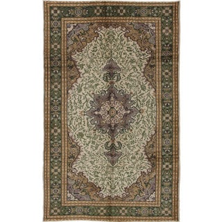 Hand-knotted Antalya Vintage Cream, Teal Wool Rug - 5'6" x 9'1"/5'6 x 9 ...