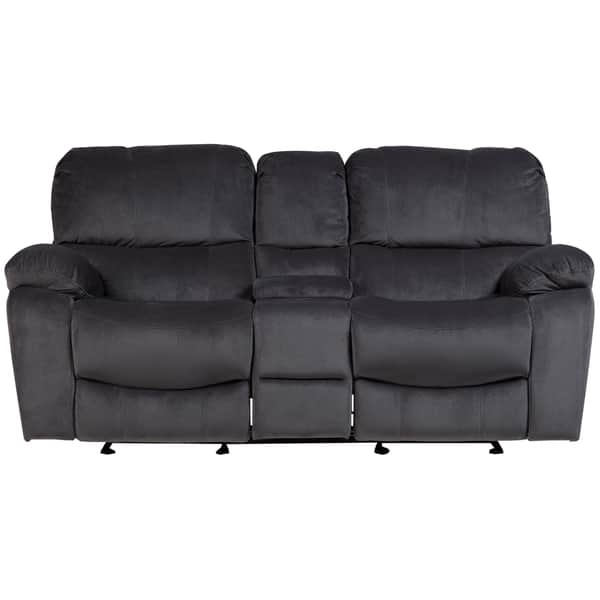 Porter Ramsey Slate Grey Plush Microfiber Dual Reclining Loveseat with ...