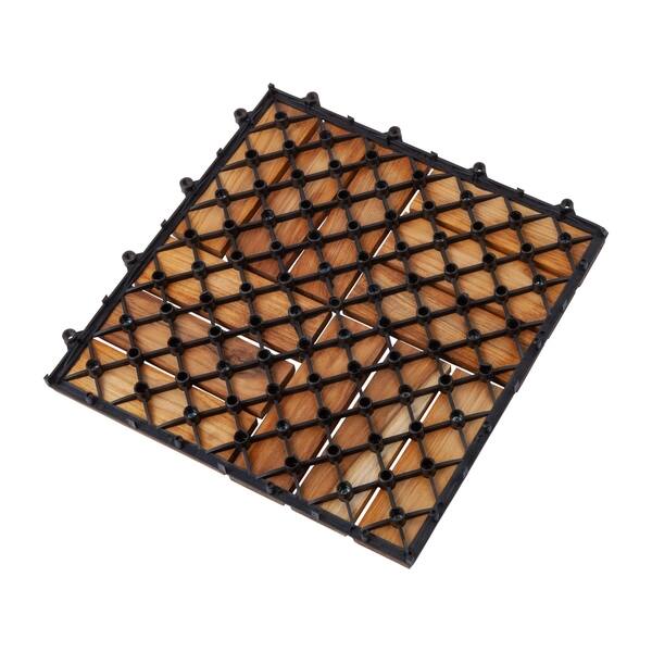 12-slat Basket Weave Teak Wood Interlocking Tile Set (Pack of 10) - Bed ...
