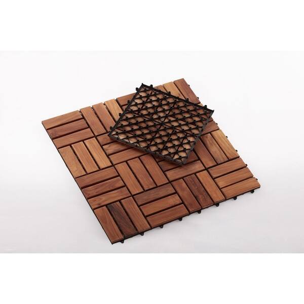 12-slat Basket Weave Teak Wood Interlocking Tile Set (Pack of 10) - Bed ...
