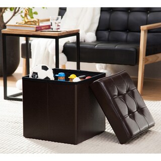Porch & Den Nevins Foldable Tufted Leather Storage Ottoman Cube - Bed ...