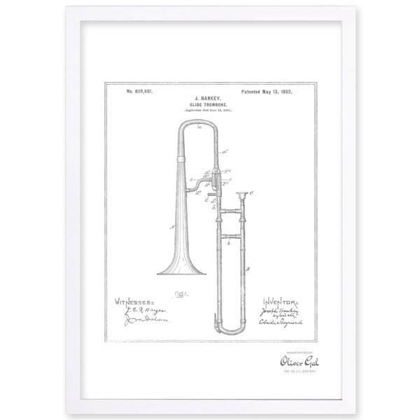 Oliver Gal'Trombone Musical Instrument 1902, Silver Metallic' Framed ...