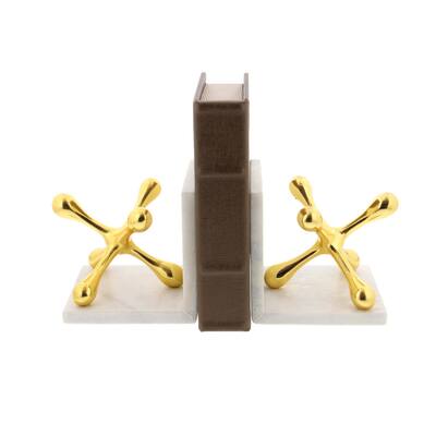 Alluring Marble Finish Aluminum Bookends - Overstock - 15051095