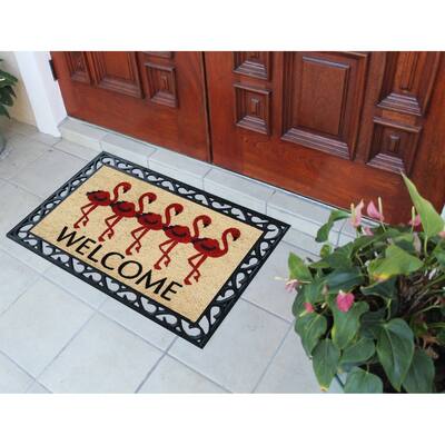 A1HC First Impression Flamingo Welcome 24 in. X 36 in. Rubber Coir Door ...